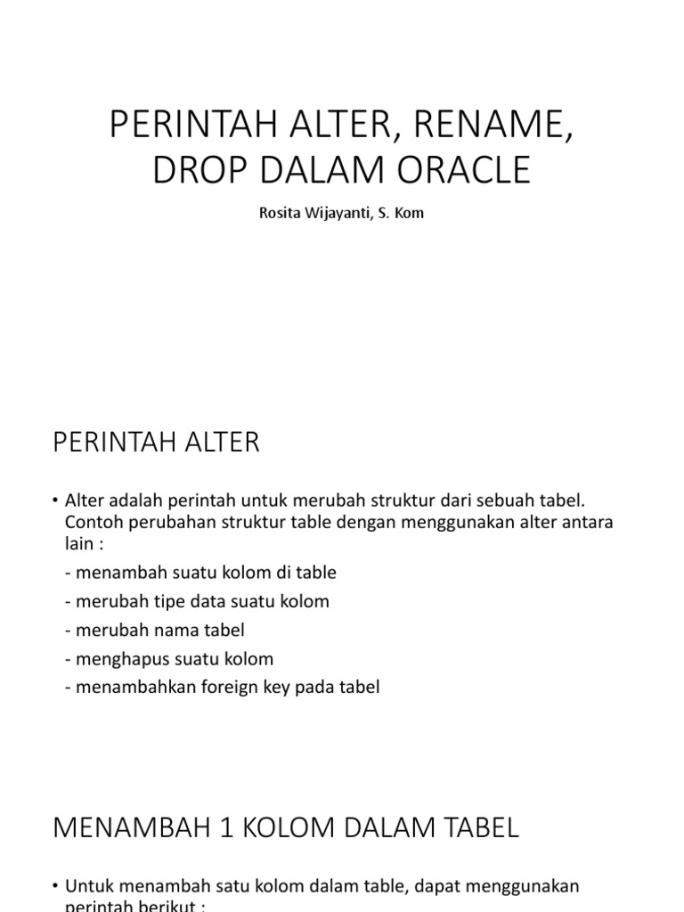 Perintah Alter, Rename, Drop Dalam Oracle | PDF | Metode & Bahan Ajar ...