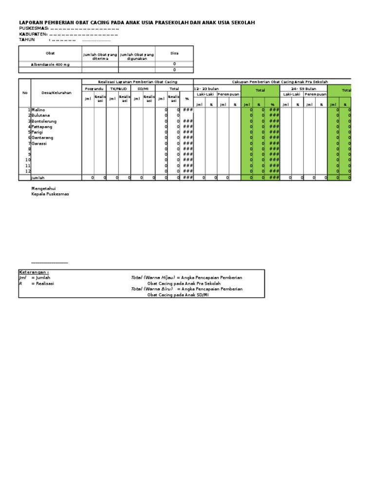 Form Lap Pemberian Obat Cacing | PDF