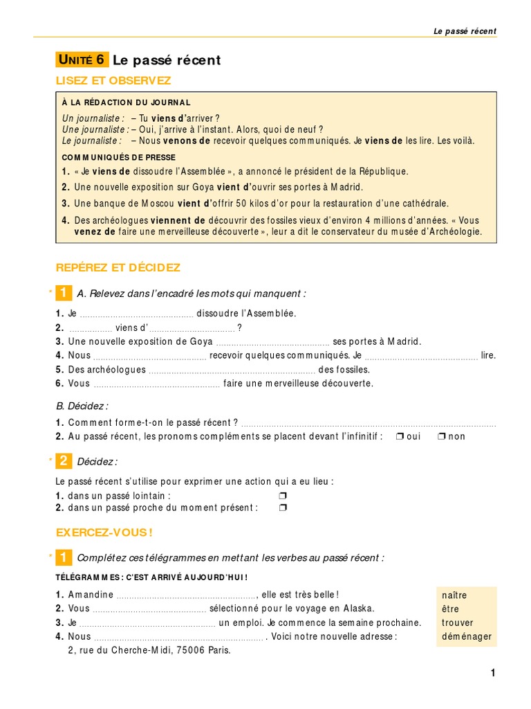 Le passé récent.pdf | Grammaire