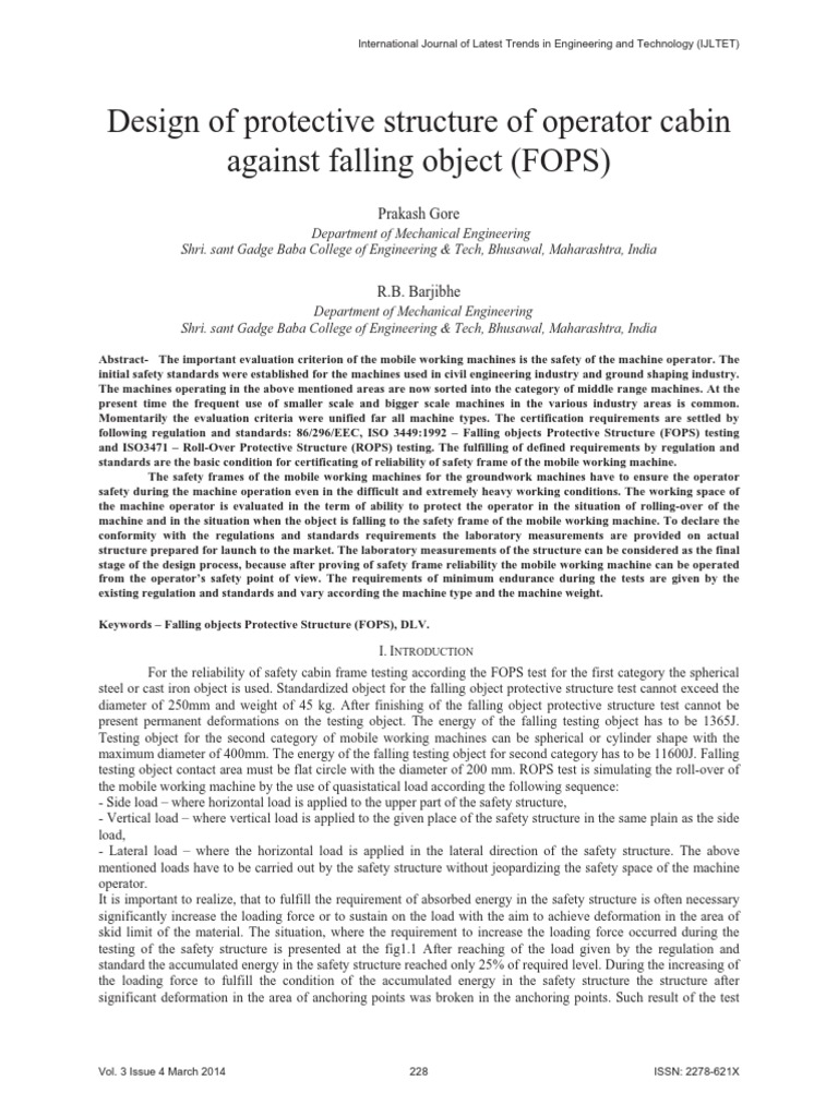 Design of Protective Structure of Operator Cabin Against Falling Object ...