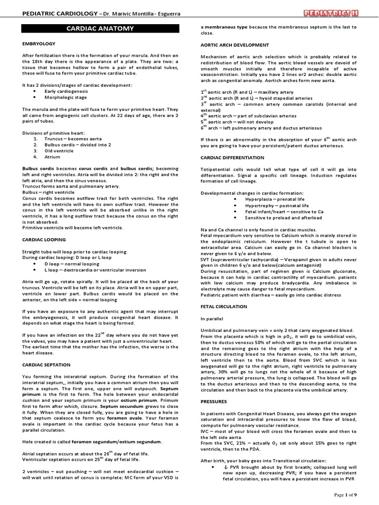 PEDIA - Cardio (Esguerra) PDF | PDF | Heart | Congenital Heart Defect