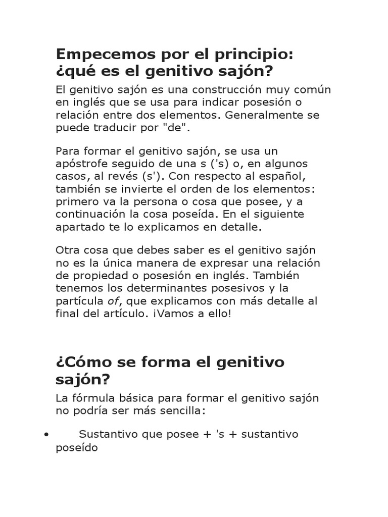 Guía del Genitivo Sajón en Inglés | PDF | Sustantivo | Morfología ...