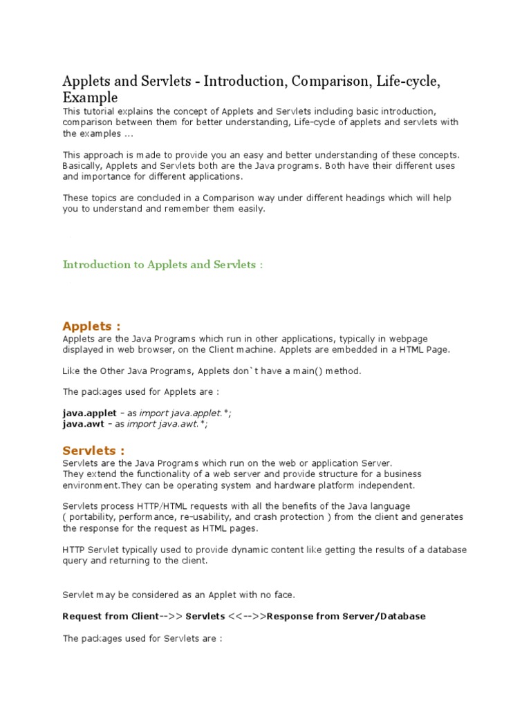 Applets and Servlets | Download Free PDF | Java Servlet | Java (Programming Language)