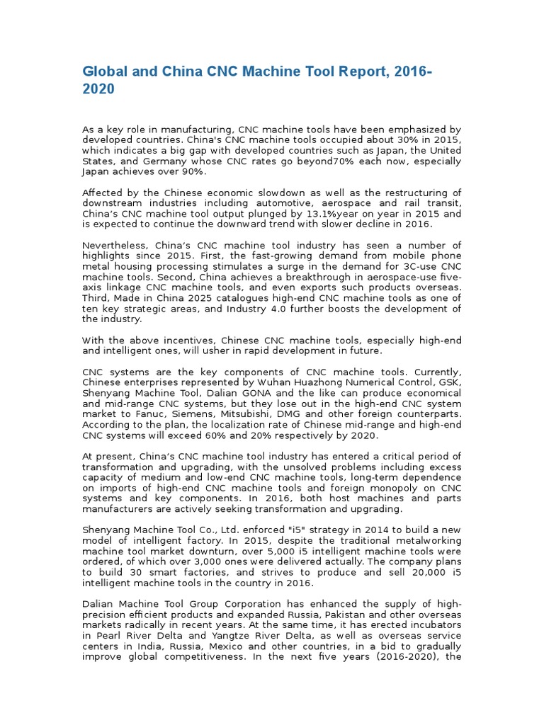 Global and China CNC Machine Tool Report | PDF | Numerical Control | China