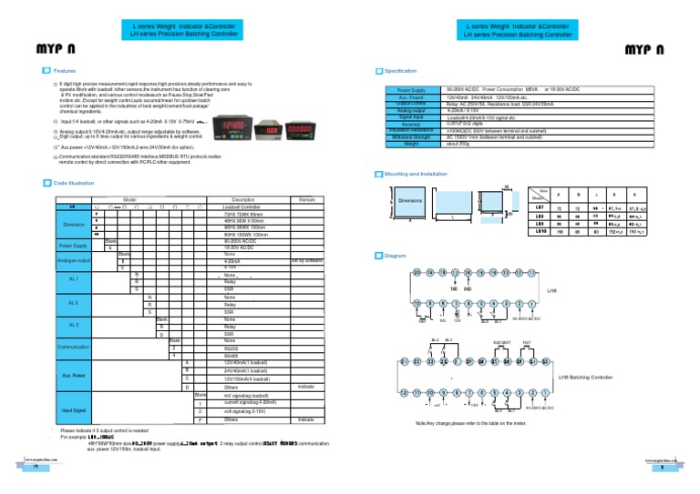 LH8 Precision Batching Controller | PDF | Power Supply | Telecommunications