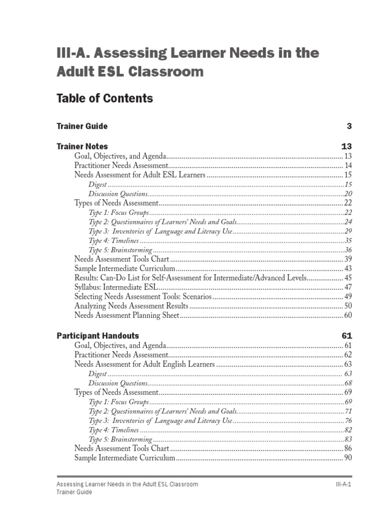 III A AssessingLearnerNeeds PDF | PDF | Needs Assessment | Educational Assessment