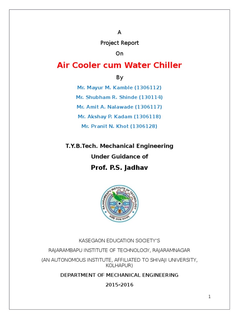 Project Report On "Air Cooler Cum Water Chiller" | PDF | Air ...