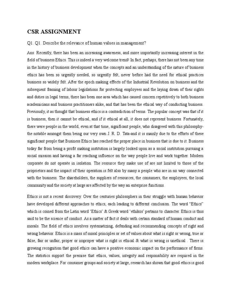 CSR Assignment | PDF | Corporate Governance | Governance