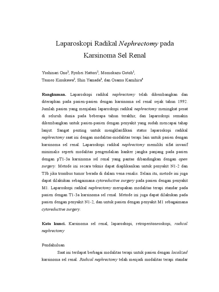 Laparoscopic Radical Nephrectomy Pada Renal Cell Carcinoma - Translate | PDF | Sains & Matematika