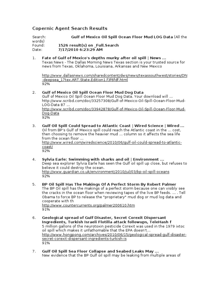 Gulf of Mexico Oil Spill Ocean Floor Mud LOG Data | PDF | Deepwater ...