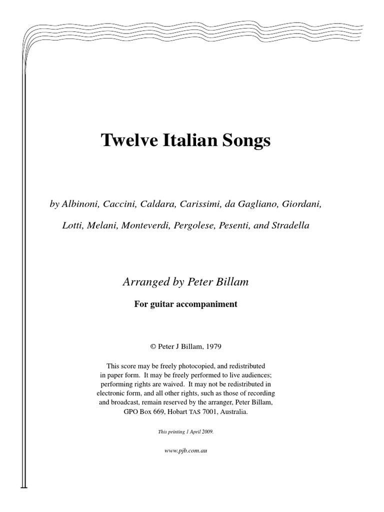 Twelve Italian Songs: Arranged by Peter Billam | PDF | Recorder ...
