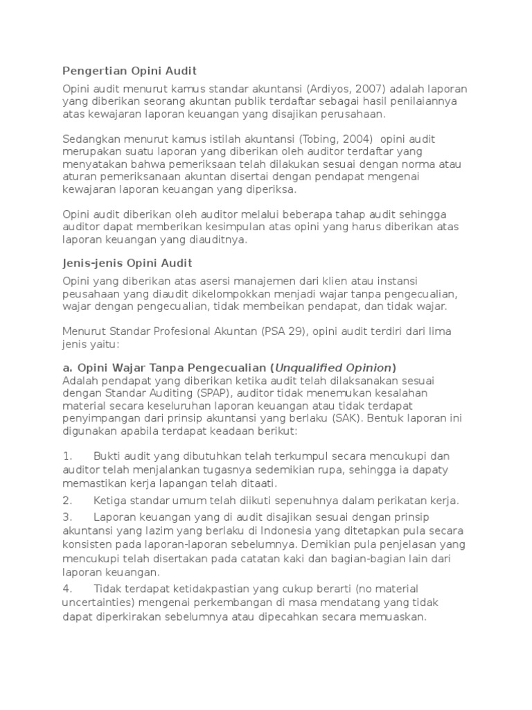 Pengertian Opini Audit | PDF