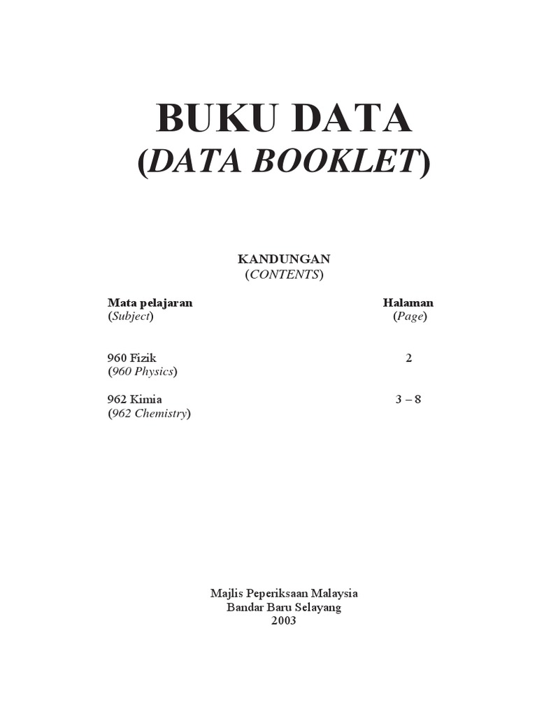 STPM Chemistry Physics Data Booklet | PDF