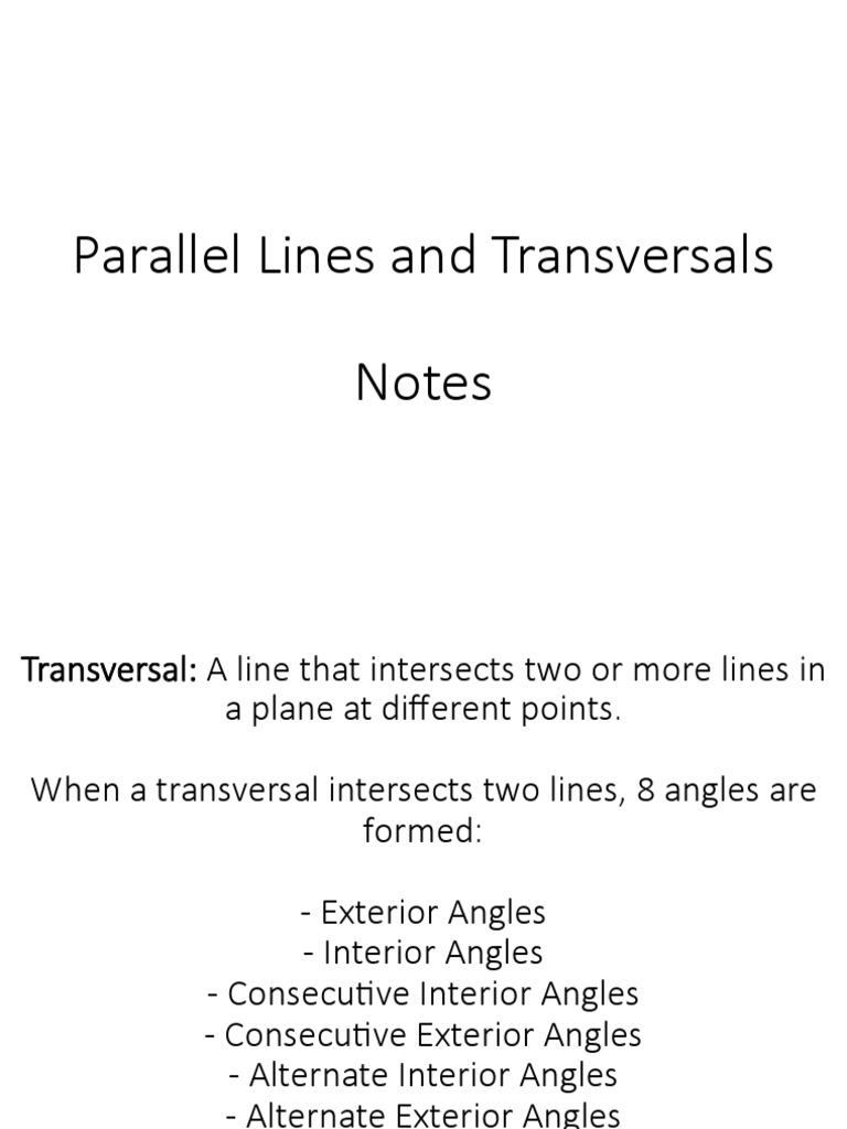 Parallel Lines and Transversals Notes | PDF | Angle | Elementary Geometry