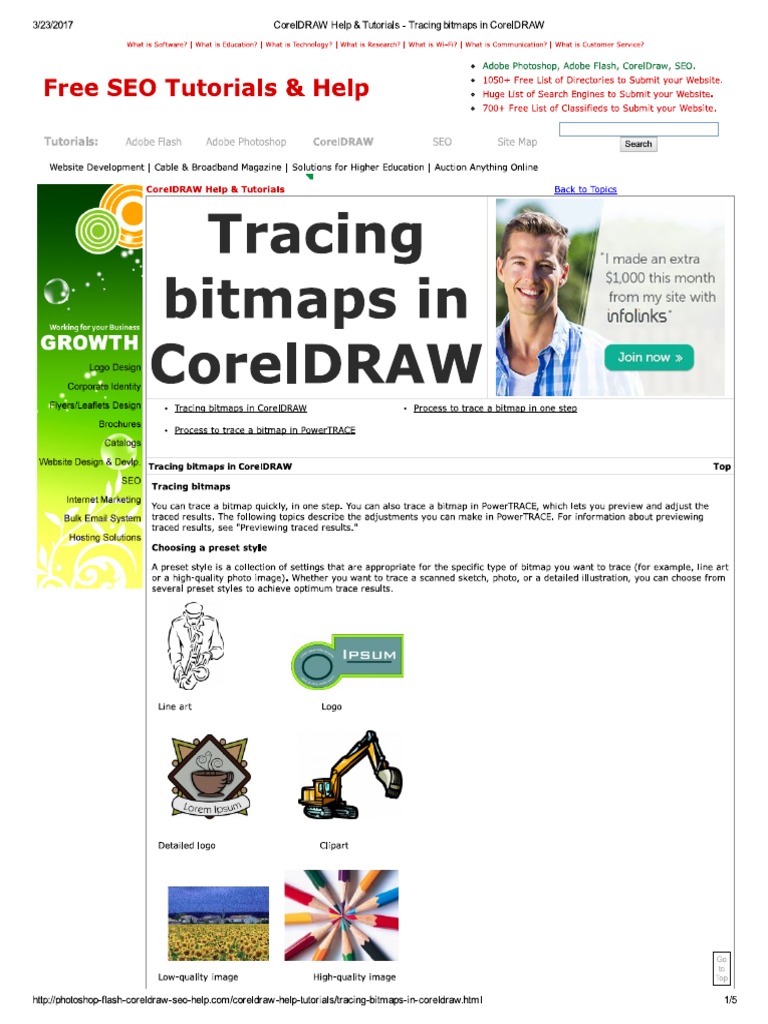CorelDRAW Help & Tutorials - Tracing Bitmaps in CorelDRAW | PDF