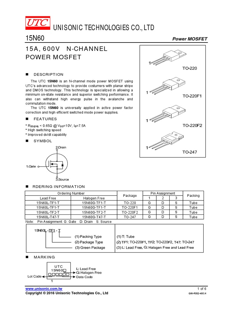 15N60 | PDF | Mosfet | Semiconductor Devices