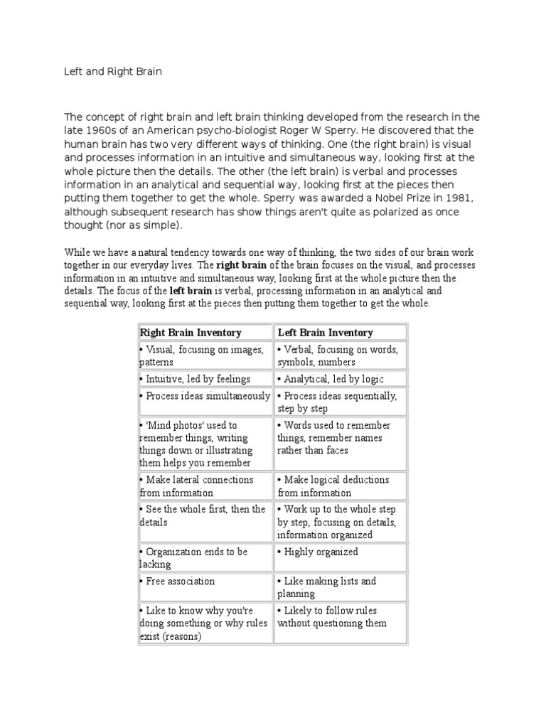 Understanding Brain Inventory Types | PDF | Lateralization Of Brain ...