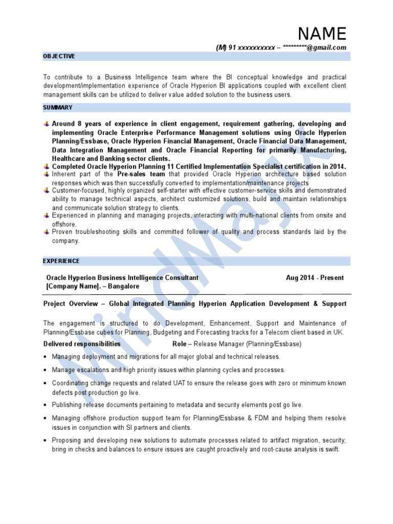 Hyperion Sample Resume 3 | PDF | Oracle Database | Business Intelligence