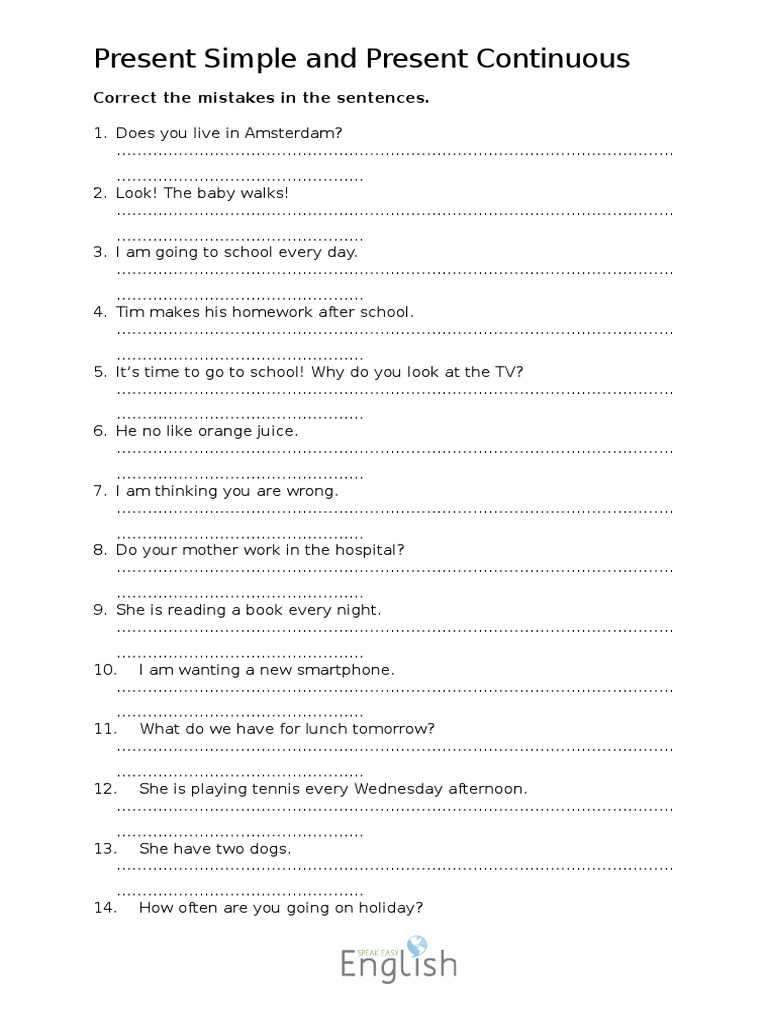 Present Simple Continuous Error Correction With Answers | PDF