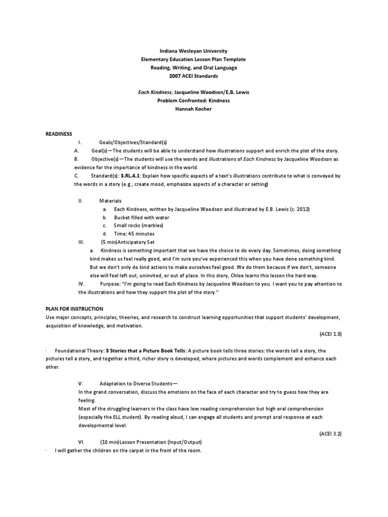 Each Kindness Lesson Plan Template | PDF | Reading Comprehension ...
