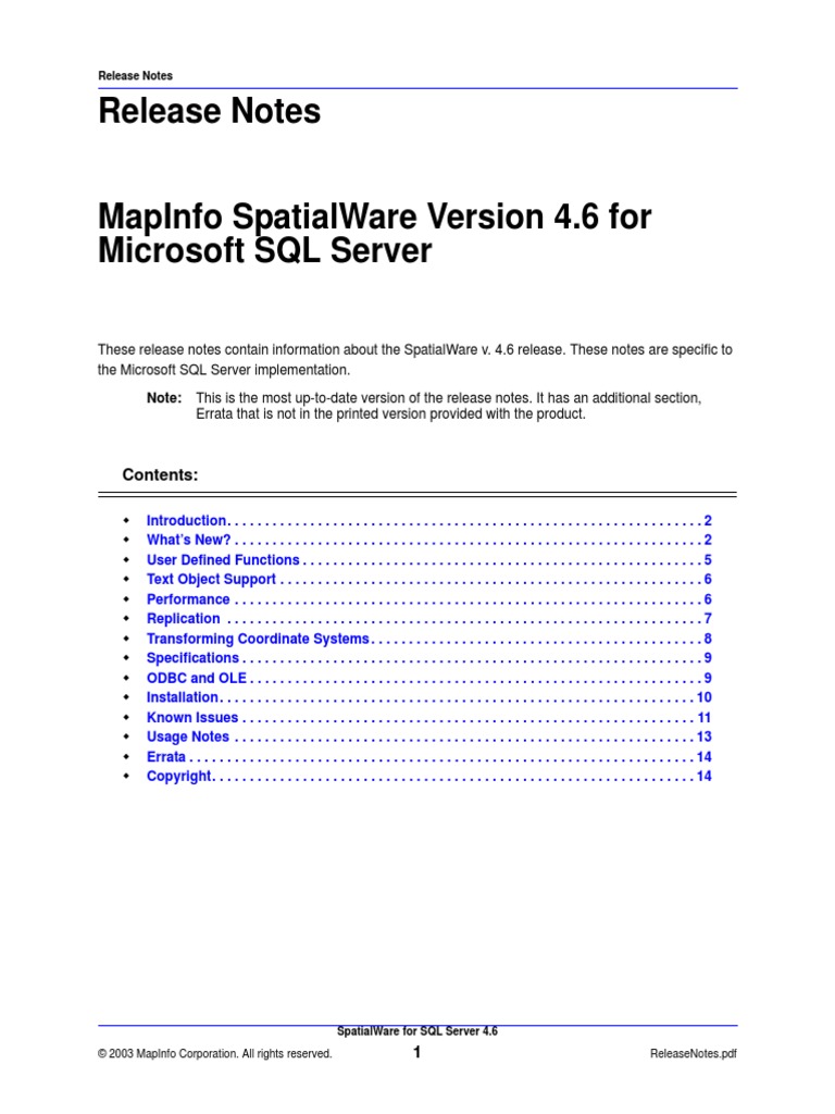 Mapinfo Spatial Ware For Microsoft Server | PDF | Microsoft Sql Server | Databases