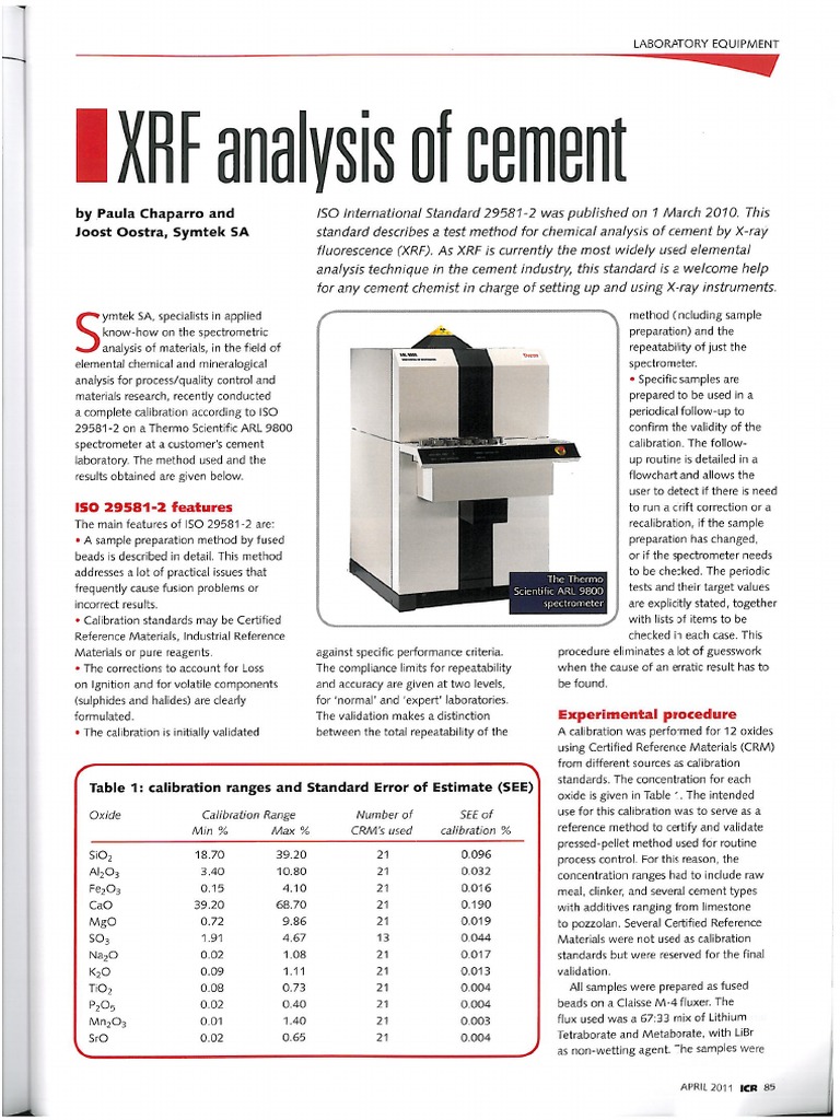 XRF Analysis of Cement-ICR April 2011 | PDF