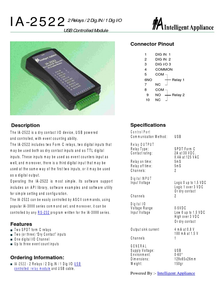 USB Relay Module IA-2522 Overview | PDF | Relay | Usb