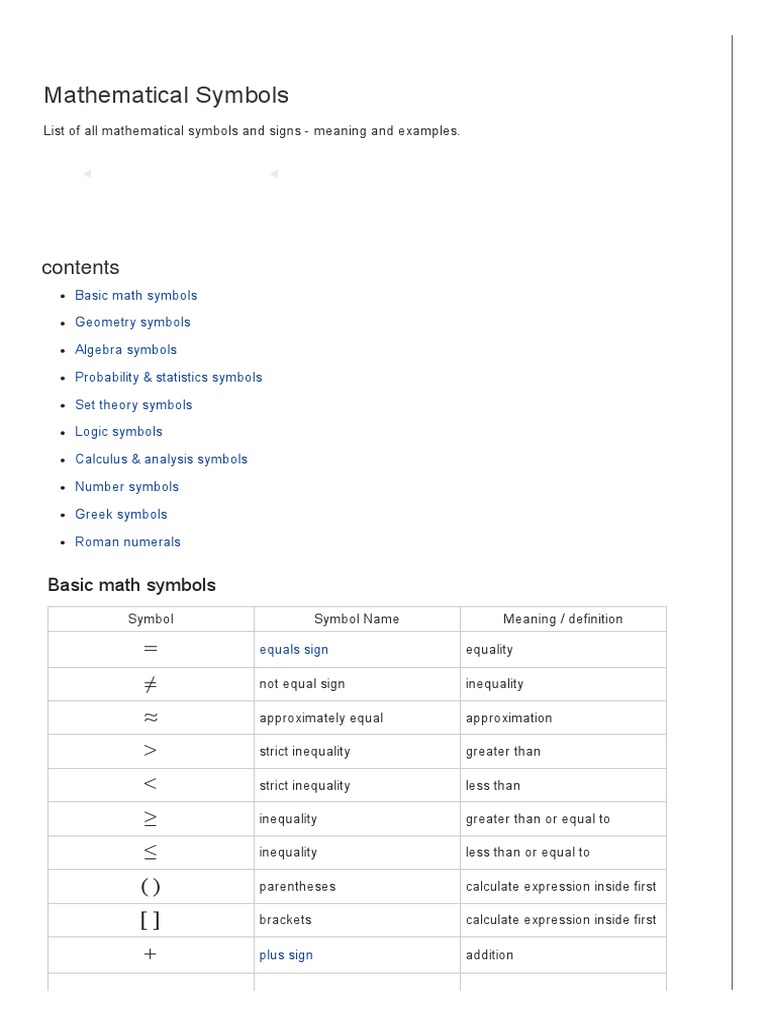 Mathematical Symbols List PDF | PDF | Set (Mathematics) | Matrix ...
