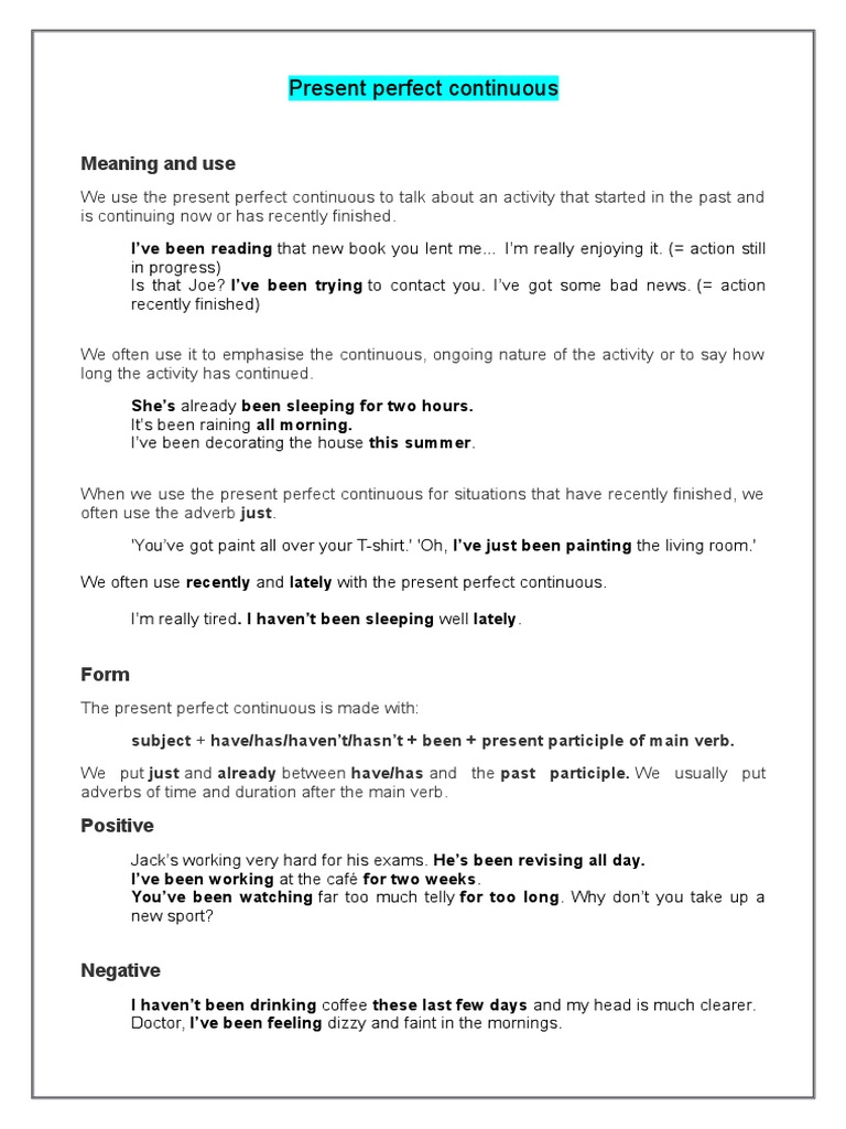 Present Perfect Continuous | PDF | Grammar | Languages