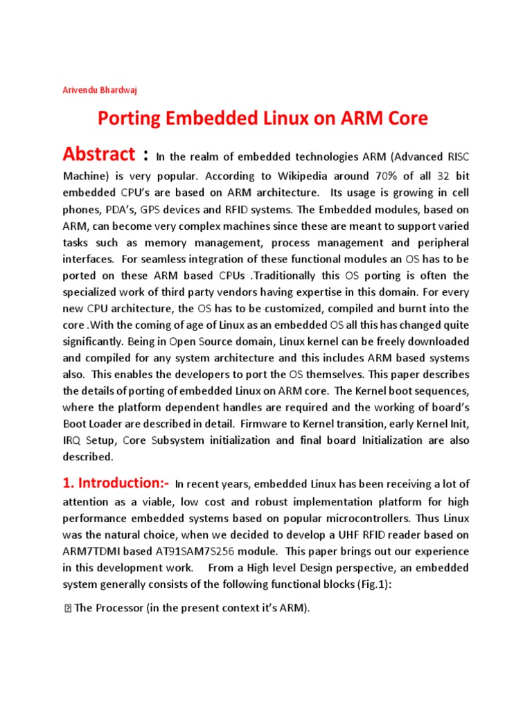 Porting Embedded Linux On ARM Core: 1. Introduction | PDF | Embedded System | Operating System