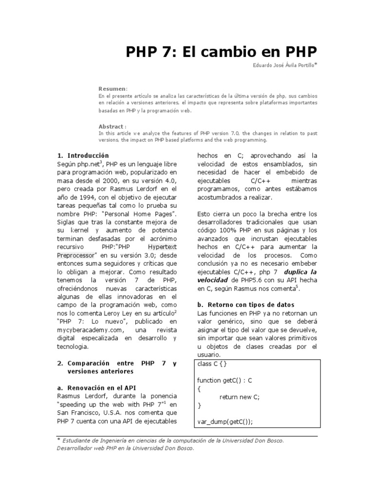 PHP7 El Cambio en PHP PDF | PDF | Php | Informática