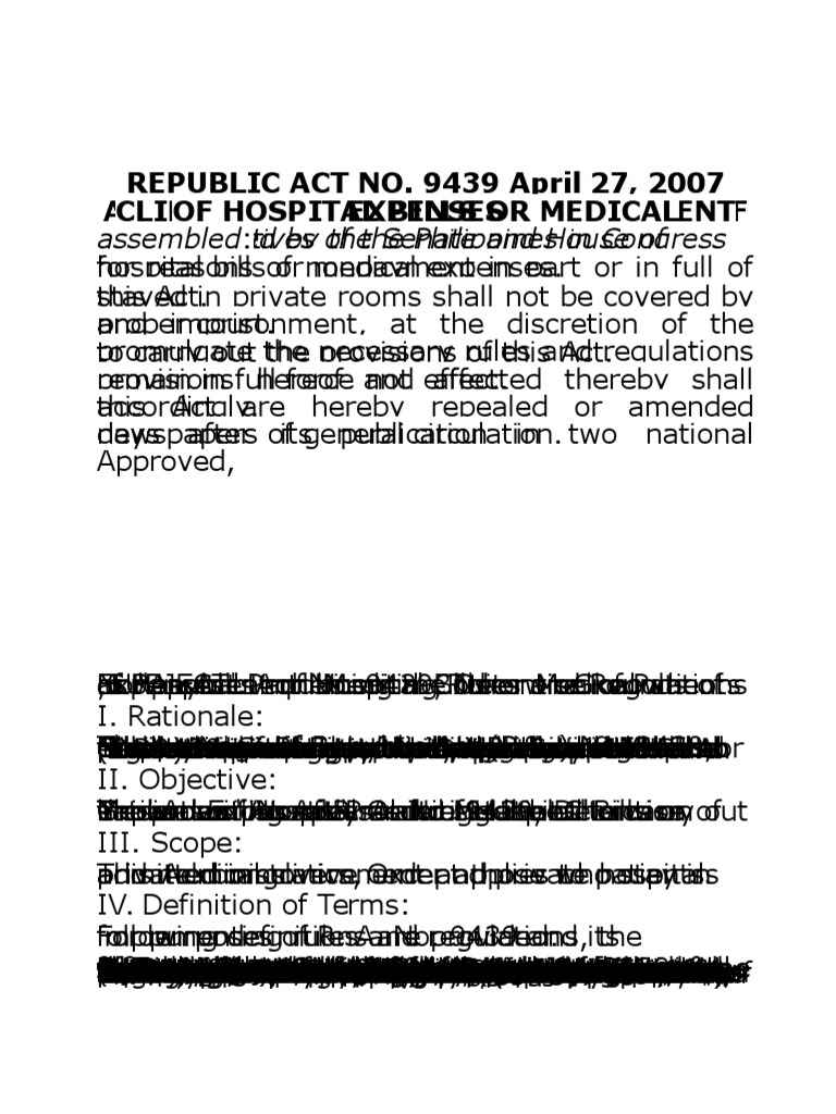 RA 9439 Anti Hospital Detention | PDF | Hospital | Clinic
