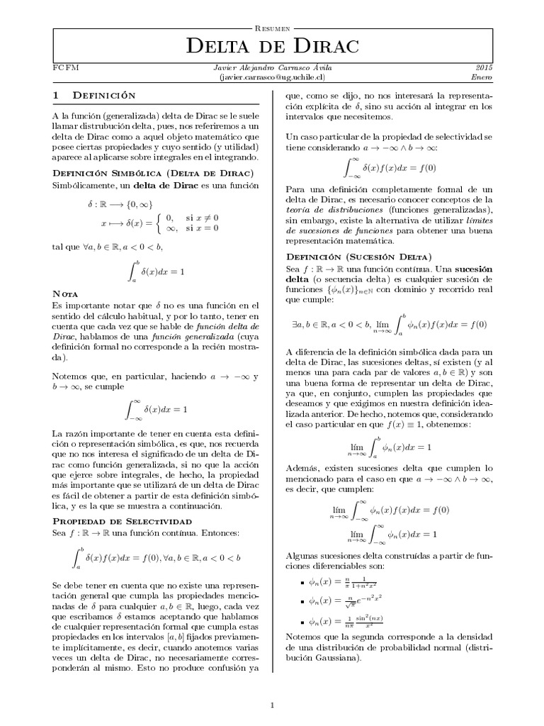 Delta de Dirac en | PDF | Integral | Función (Matemáticas)