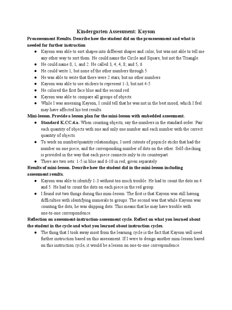 Kindergarten Assessment: Kayson | PDF | Education Theory | Teaching