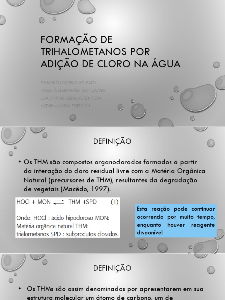 Formação de Trihalometanos na Água | PDF | Cloro | Câncer