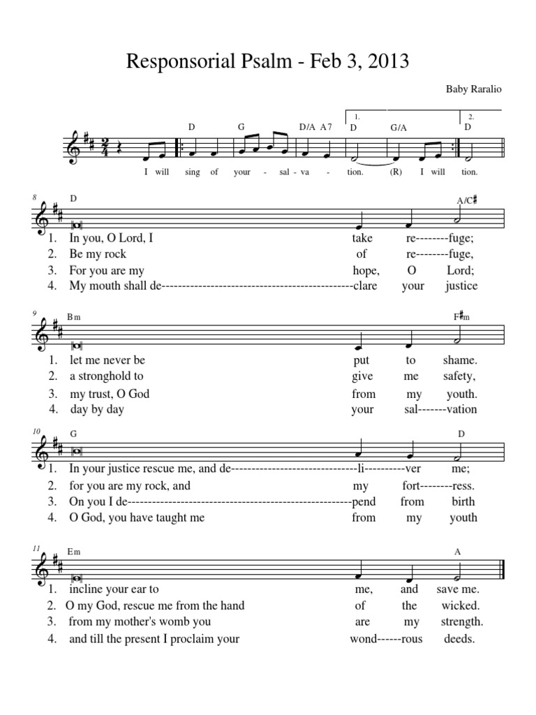 Responsorial Psalm - Feb 3, 2013: D G D/Aa D G/A D | Download Free PDF ...