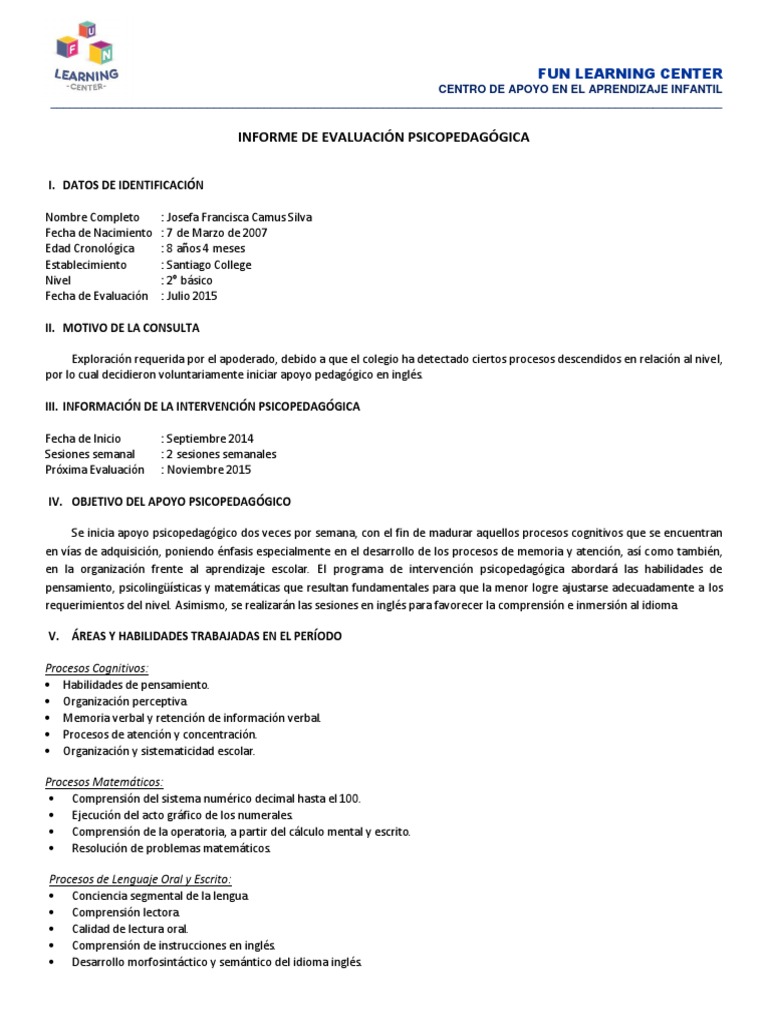 Ejemplo informe Psicopedagógico.pdf | Palabra | Memoria Ejemplo informe Psicopedagógico.pdf | Palabra | Memoria