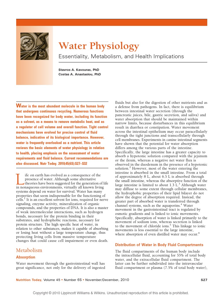 Water Physiology Essentiality, Metabolism, And.8 | PDF | Dehydration ...