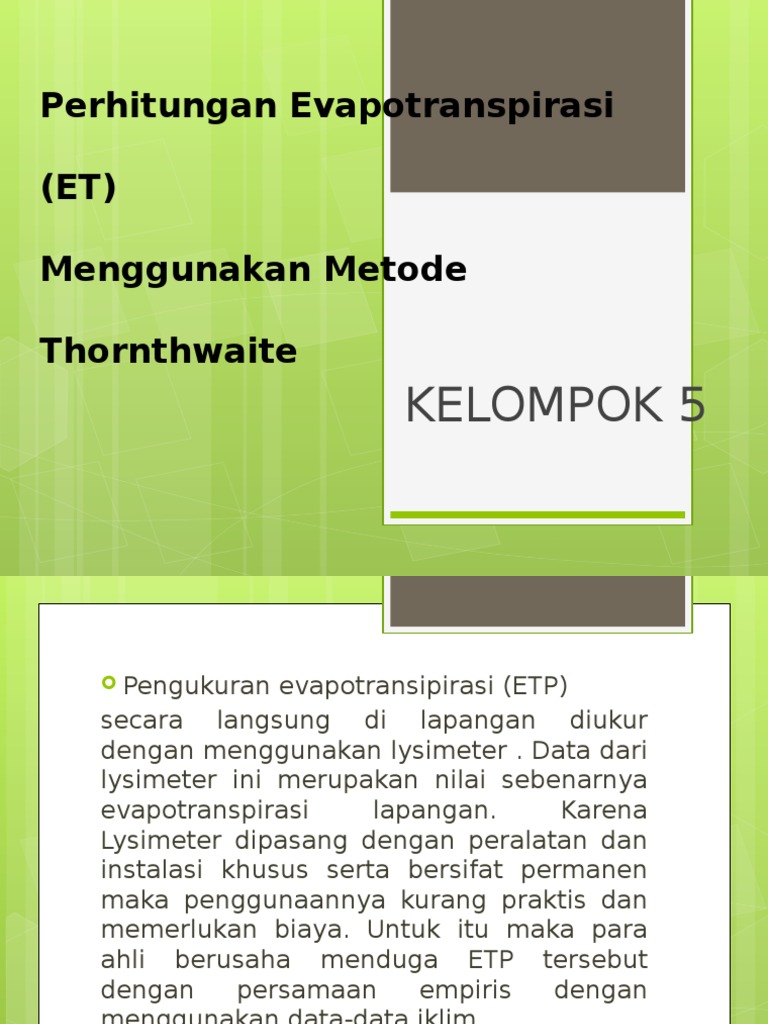 Estimating Evapotranspiration Using the Thornthwaite Method | PDF