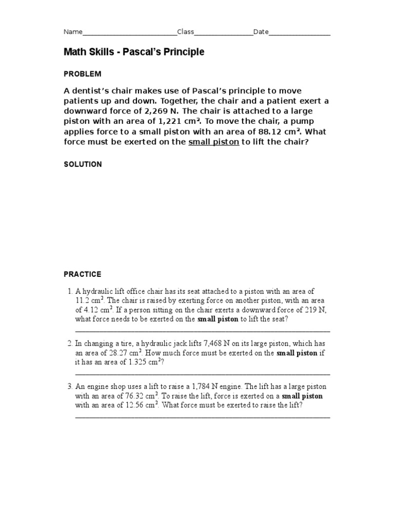 Math - Skills Pascals Principle | PDF | Piston | Lift (Force)