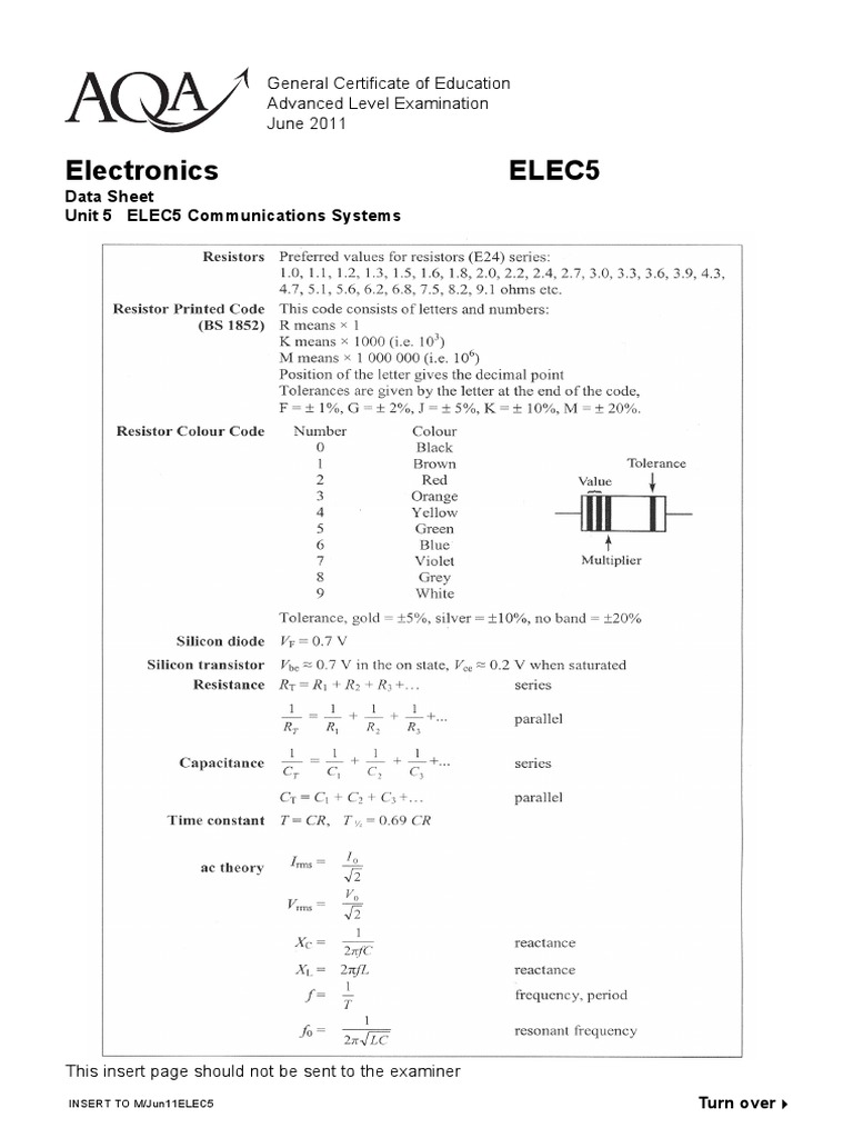 A-Level Electronics ELEC5 Data Sheet | PDF