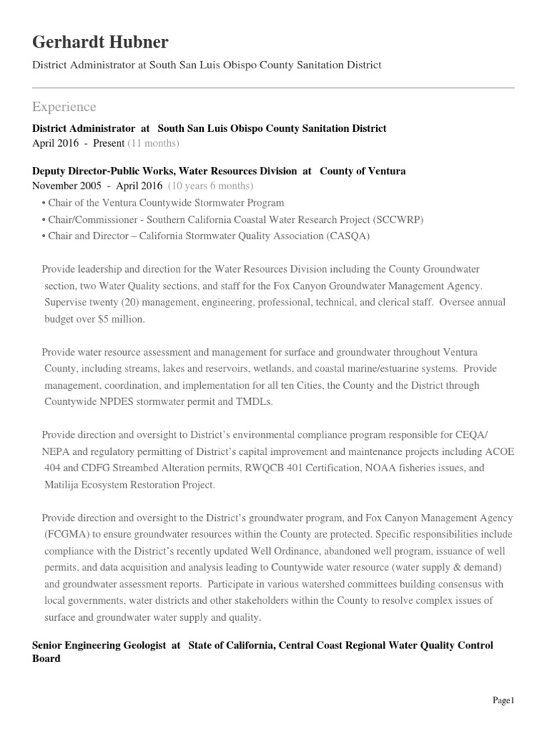 Gerhardt Hubner Linkedin | PDF | Water Resources | Clean Water Act