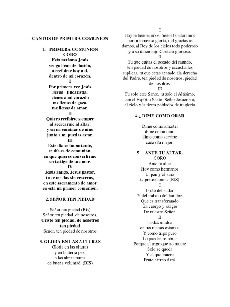 Cantos de Primera Comunion PDF | PDF | eucaristía | Teología