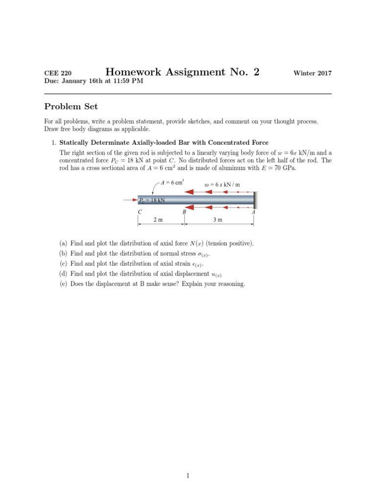 CEE 220 Homework Problems | PDF | Stress (Mechanics) | Elasticity (Physics)