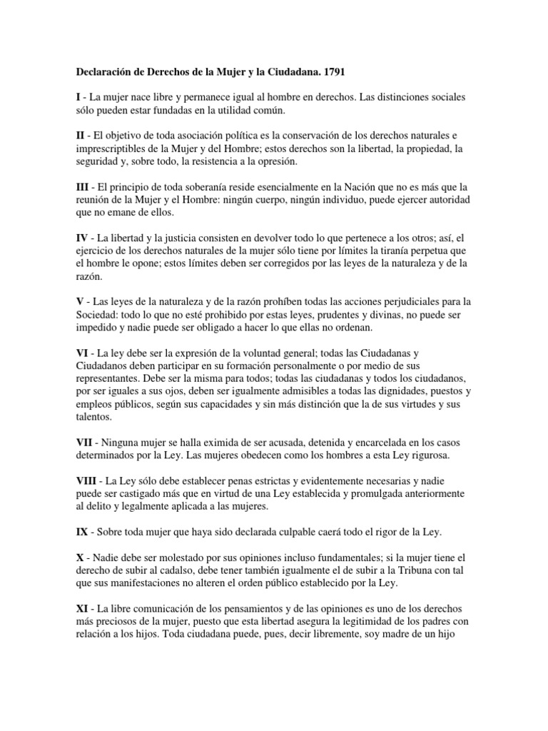 Declaración de Derechos de La Mujer y La Ciudadana | PDF | Derechos de ...