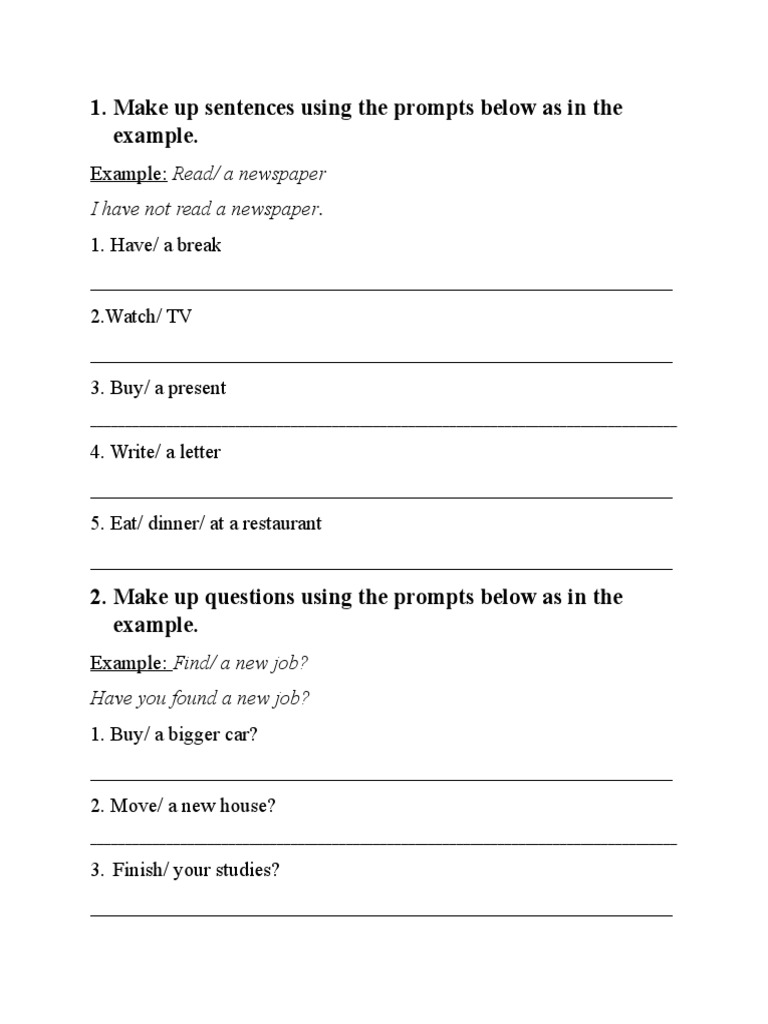 Make Up Sentences Using The Prompts Below As in The Example | PDF