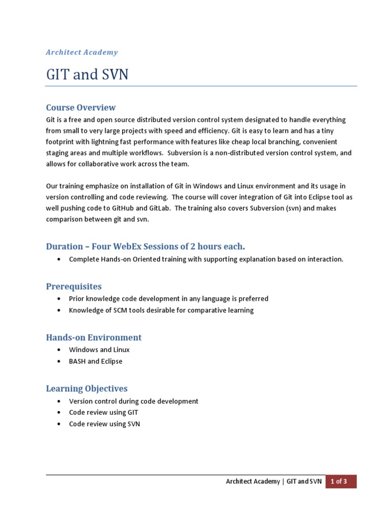 Git and SVN: Course Overview | PDF | Version Control | Information Technology Management