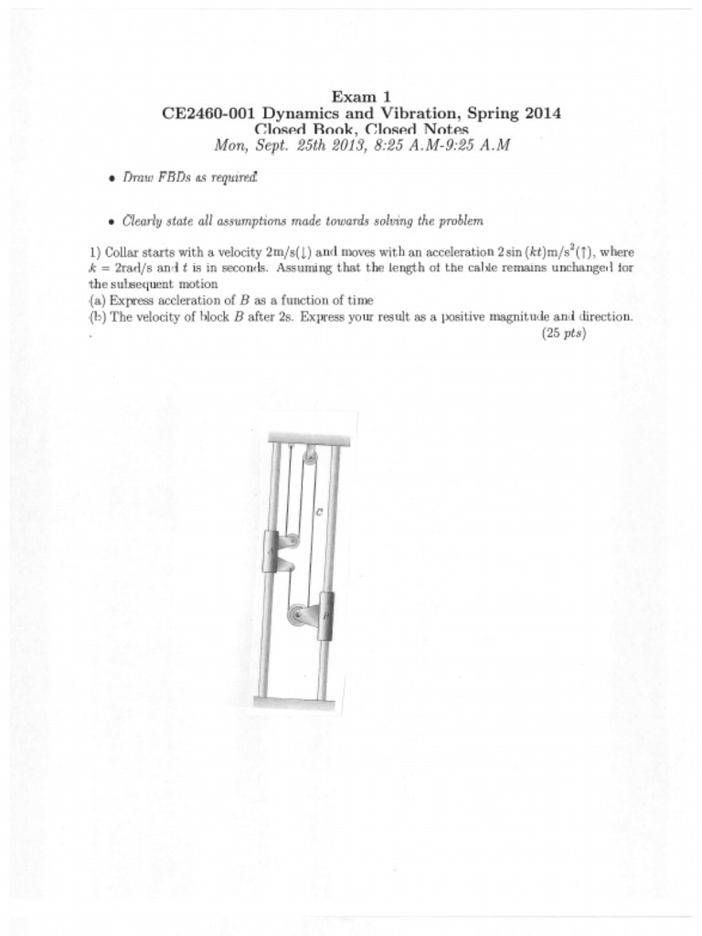 CE 2460 Dynamics Sample Exam | PDF