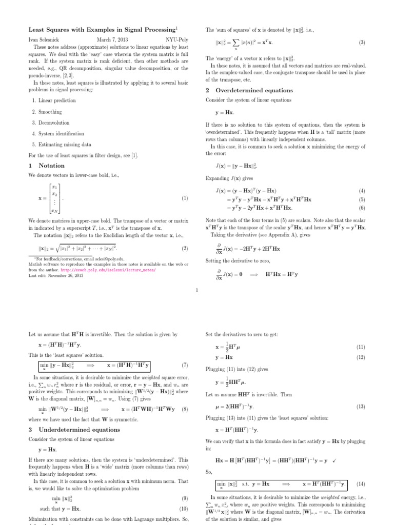Least Squares Full Resume | PDF | Matrix (Mathematics) | Least Squares