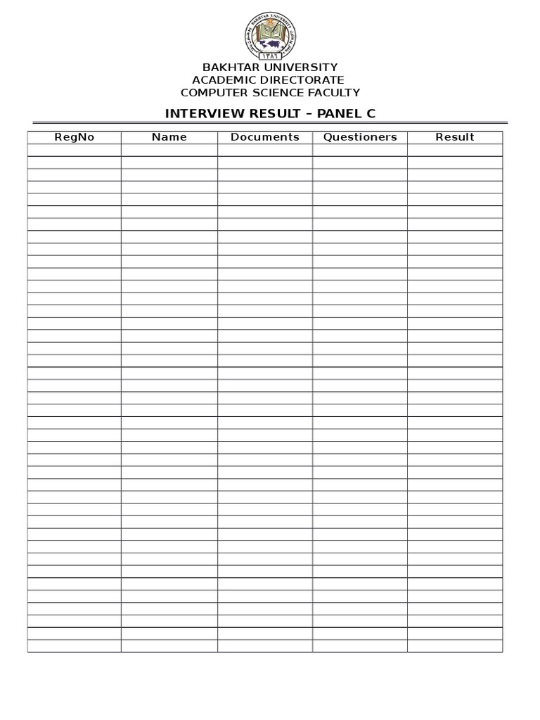 Interview Result - Panel C: Bakhtar University Academic Directorate ...
